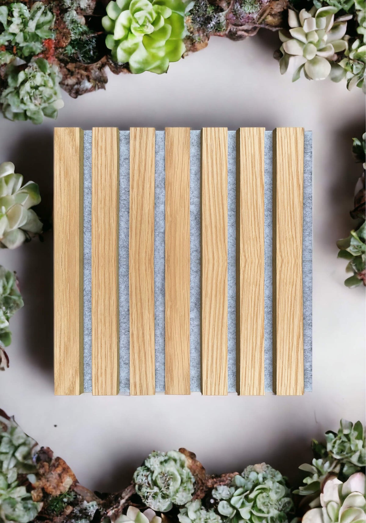 Wood Slat Acoustic Panel Sample in Natural Walnut and Black Felt