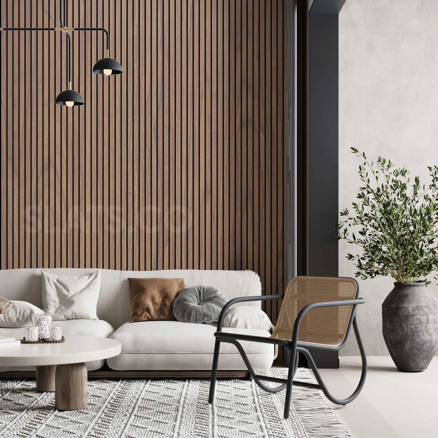 Walnut 10ft 118" Wood Slat Ultralight Flexible Wall Panels‚ Black Felt