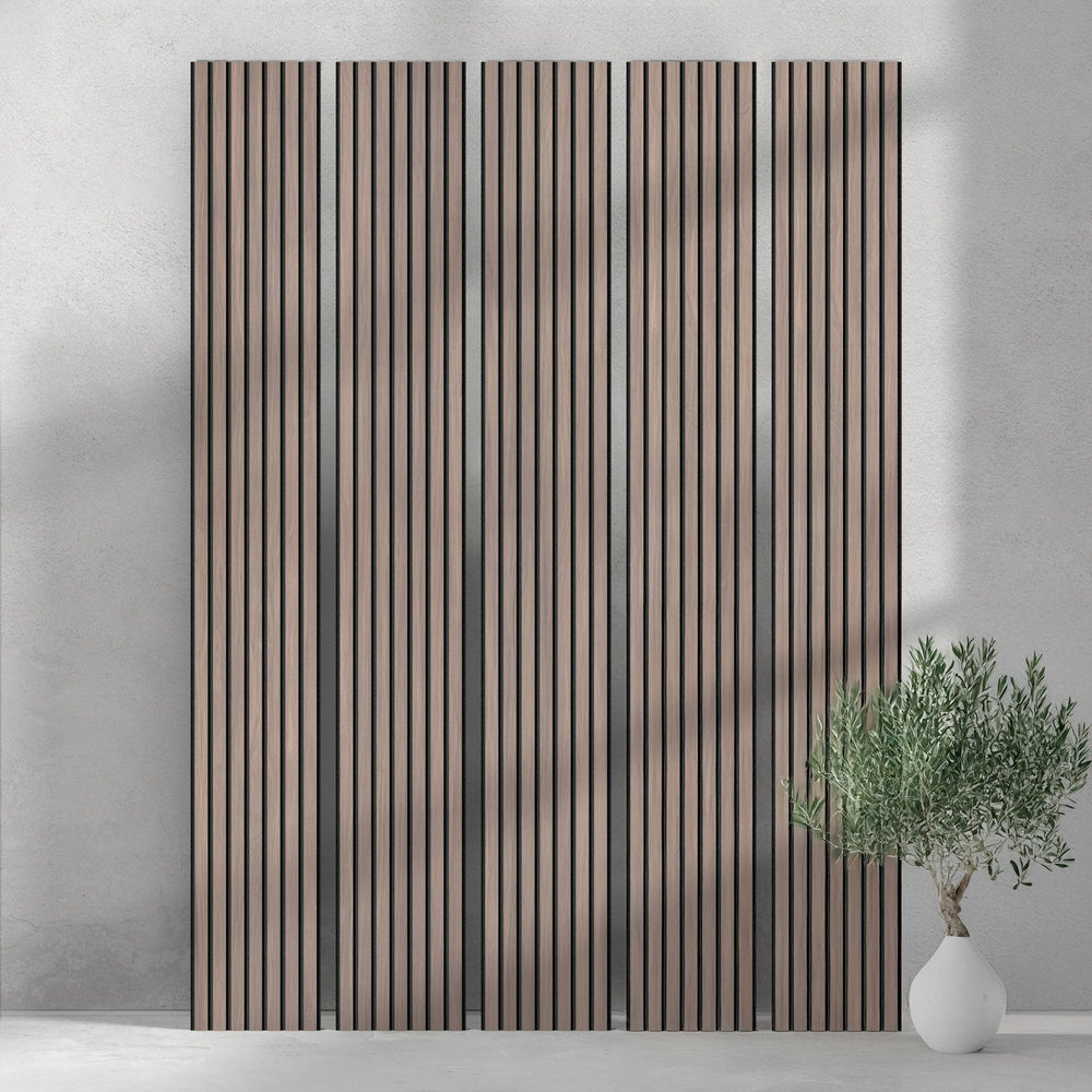Walnut 9ft 106" Wood Slat Ultralight Flexible Wall Panels, Black Felt