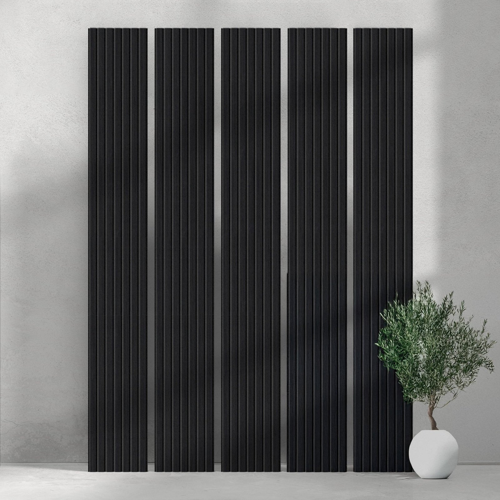 Black Oak 9ft 106" Wood Slat Ultralight Flexible Wall Panels‚ Black Felt