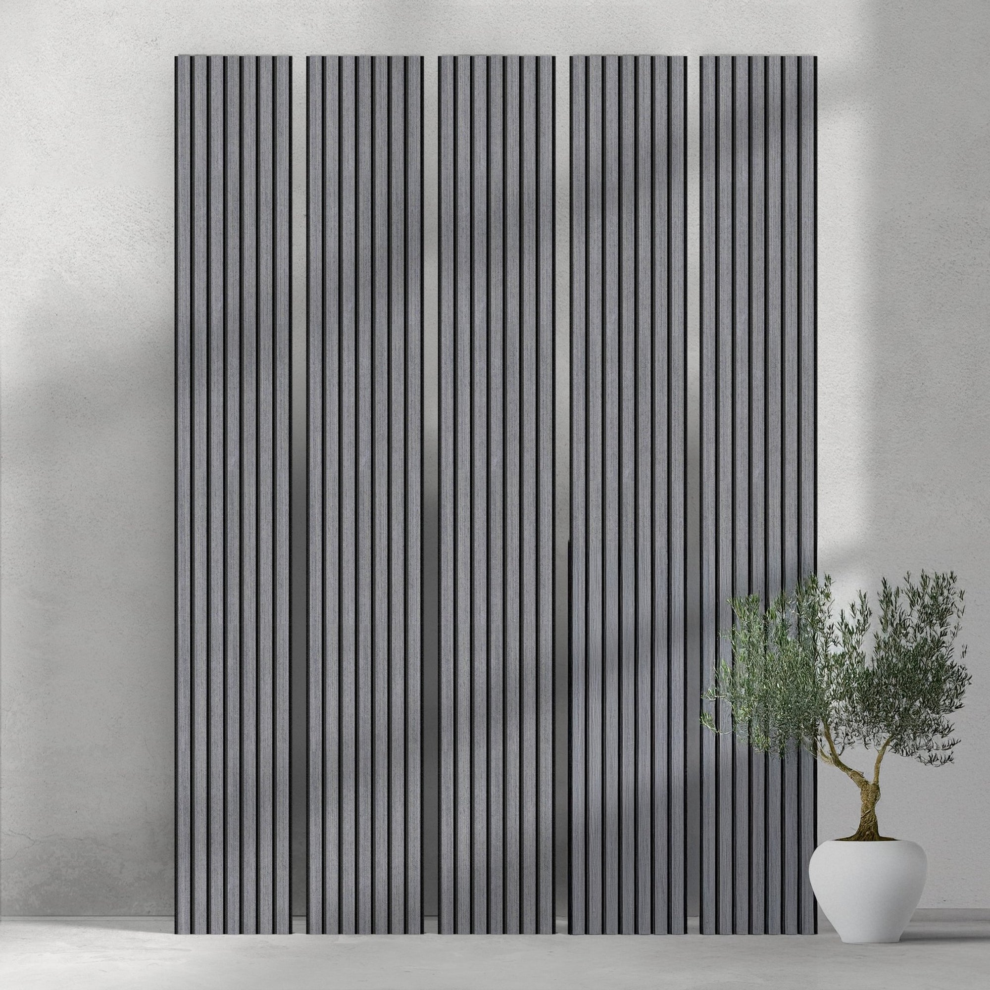 Grey Oak 9ft 106" Wood Slat Ultralight Flexible Wall Panels‚ Black Felt