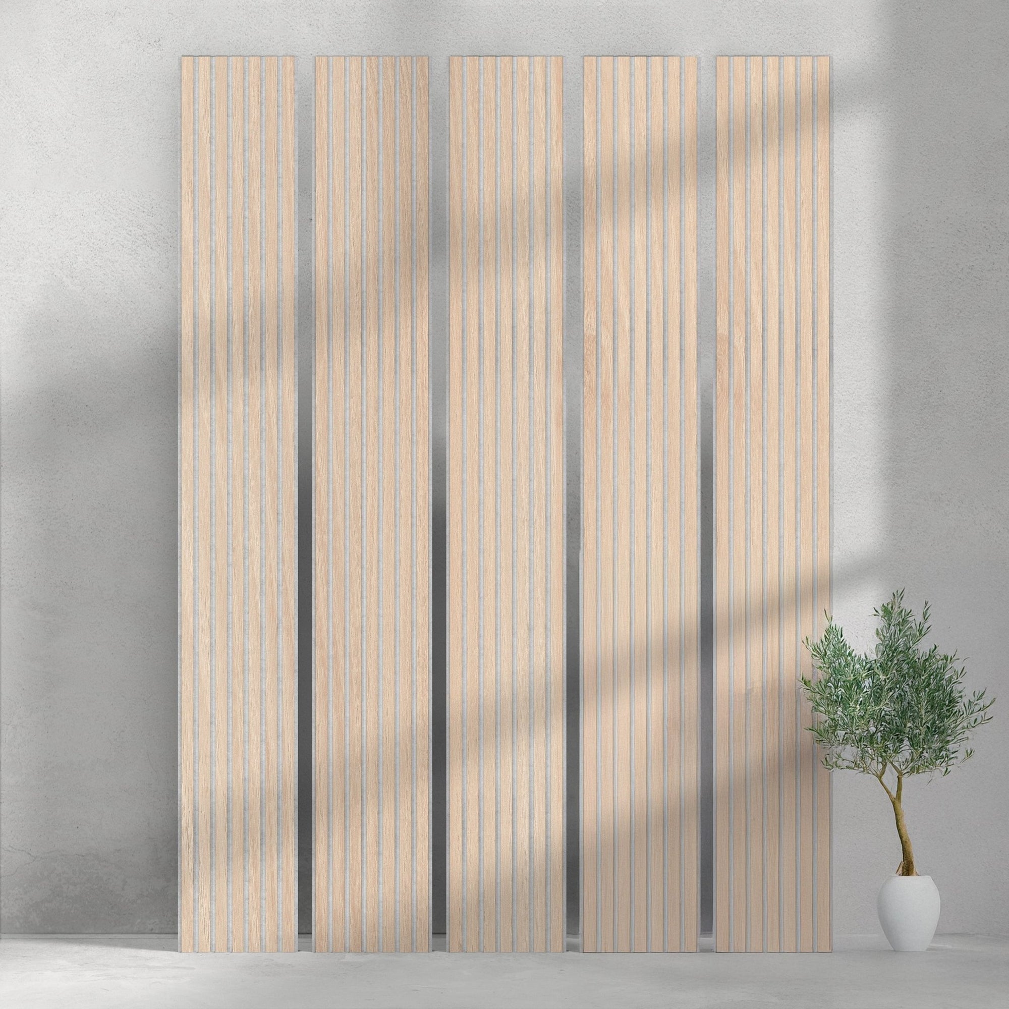 White Oak 9ft 106" Wood Slat Ultralight Flexible Wall Panels, Grey Felt
