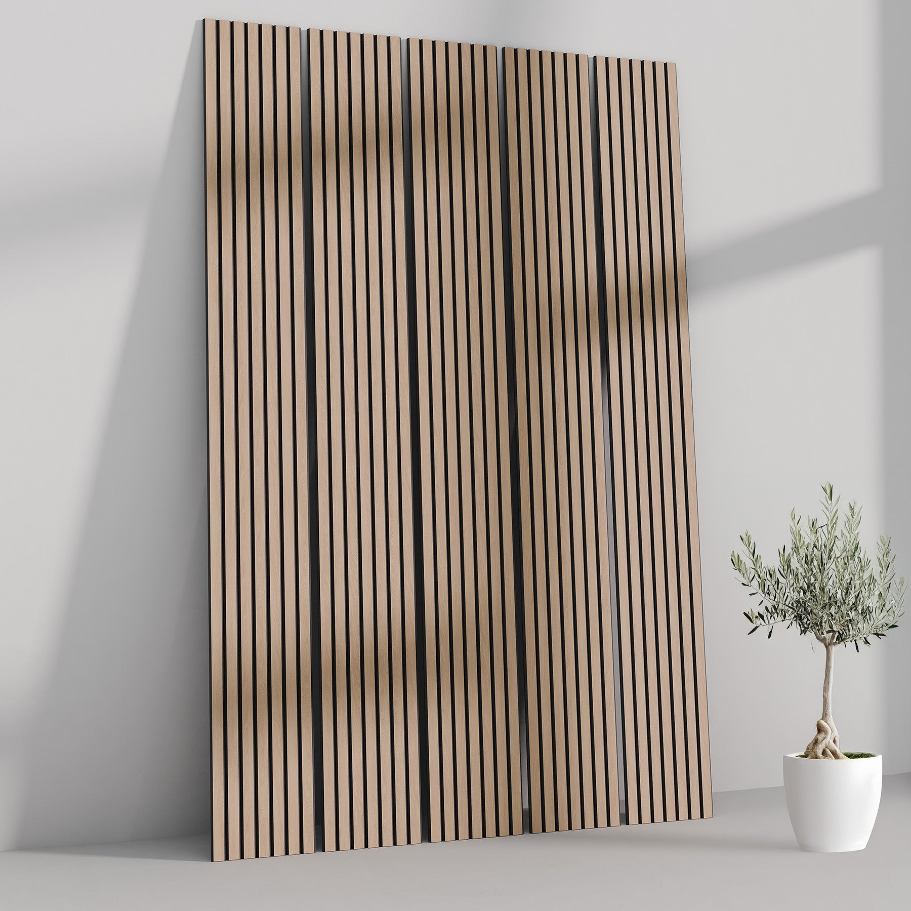 White Oak 9ft 106" Wood Slat Ultralight Flexible Wall Panels, Black Felt