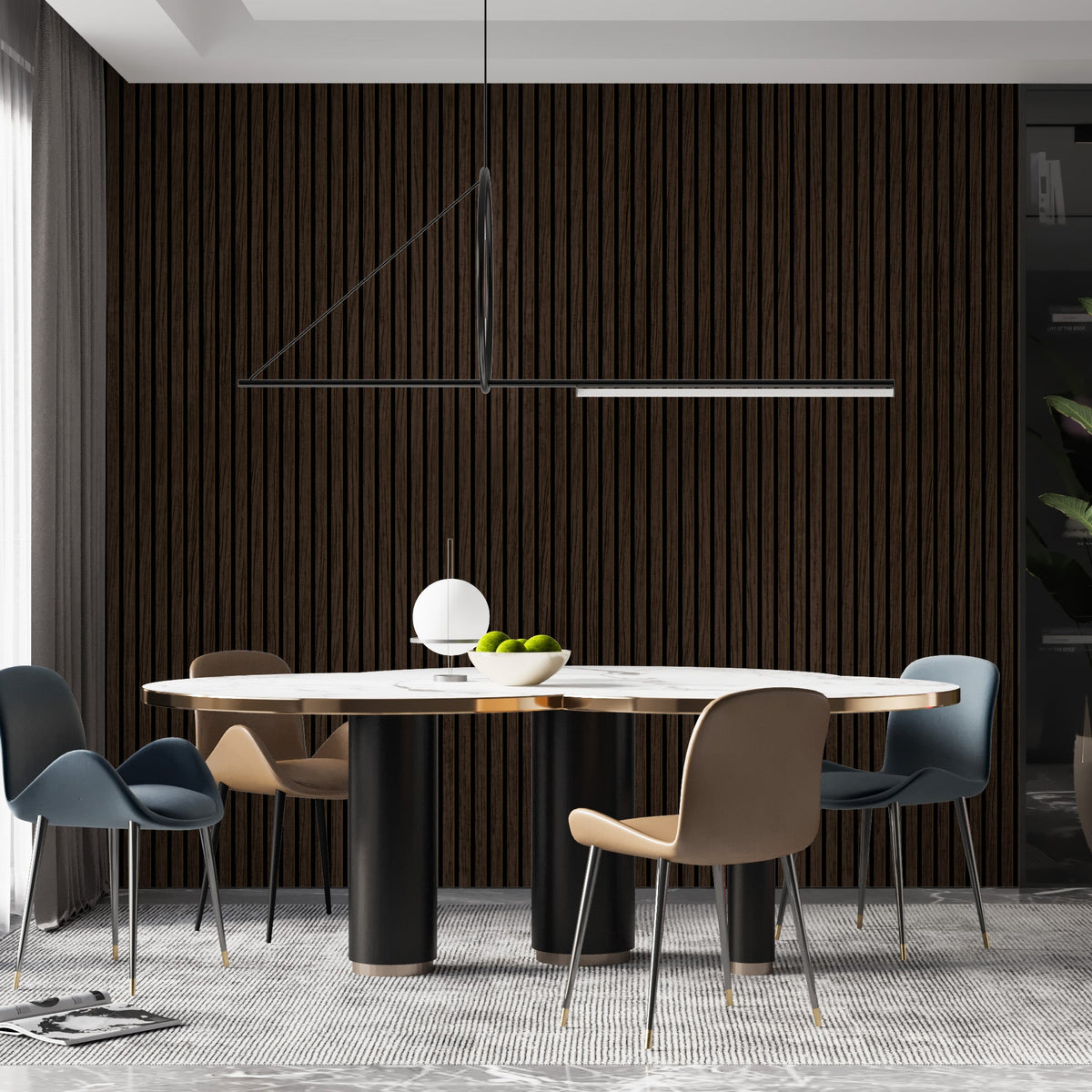 African Walnut 100% Solid Acoustic Wood Slat Wall Panels with Black Fe