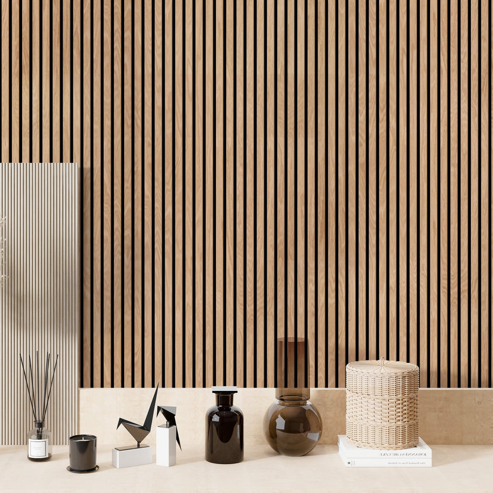 White Oak 10ft 118" Wood Slat Ultralight Flexible Wall Panels‚ Black Felt