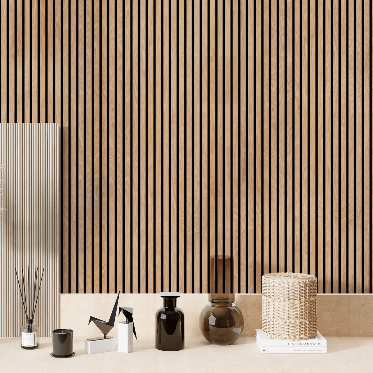 American Red Oak 100% Solid Acoustic Wood Slat Wall Panels with Black