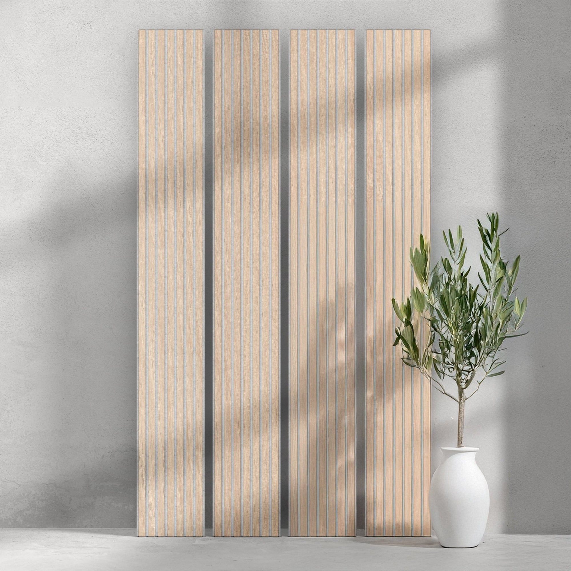 White Oak 8ft 94.49" Wood Slat Ultralight Flexible Wall Panels, Grey Felt