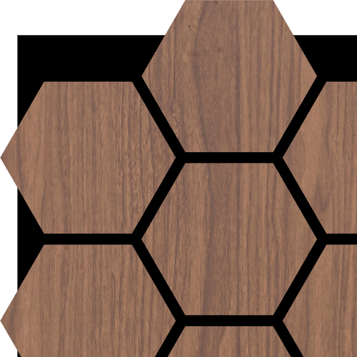 Walnut Acoustic Hexagon Wood Panel with Black Felt Backing