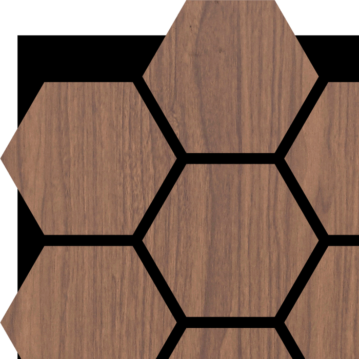 Walnut Acoustic Hexagon Wood Panel with Black Felt Backing
