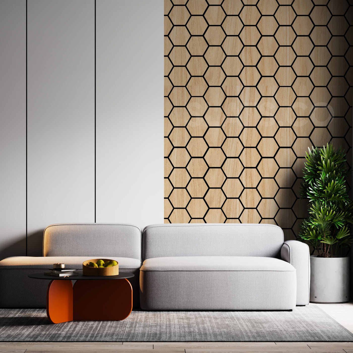 White Oak Acoustic Hexagon Wood Panel with Black Felt Backing