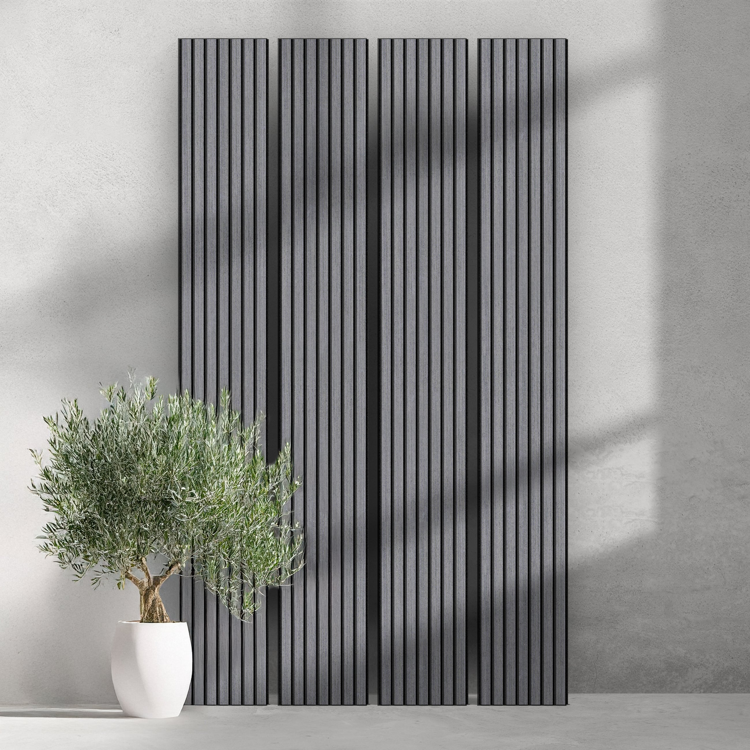 Grey Oak 8ft 94.49" Wood Slat Ultralight Flexible Wall Panels, Black Felt