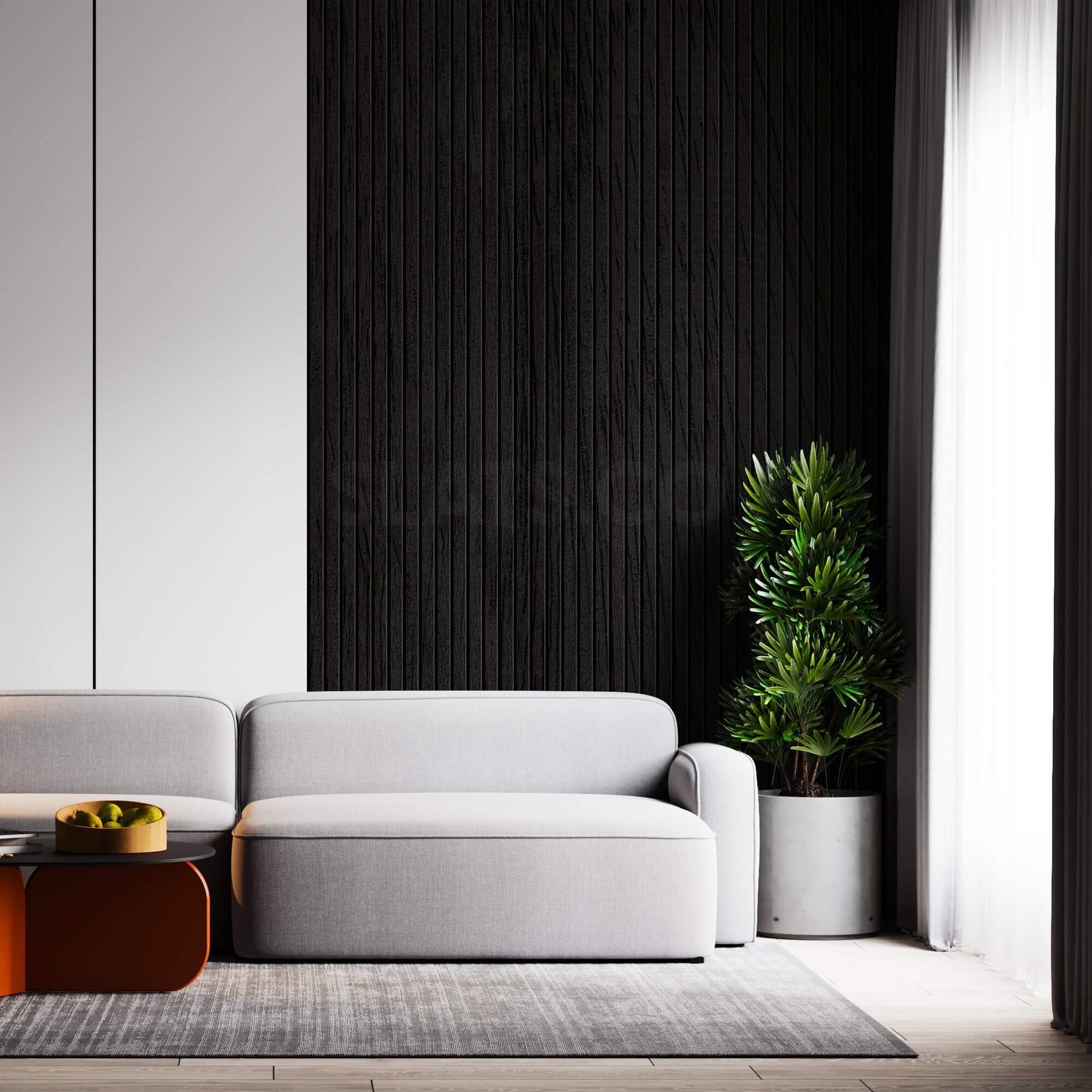 Black Oak 8ft 94.49" Wood Slat Ultralight Flexible Wall Panels, Black Felt